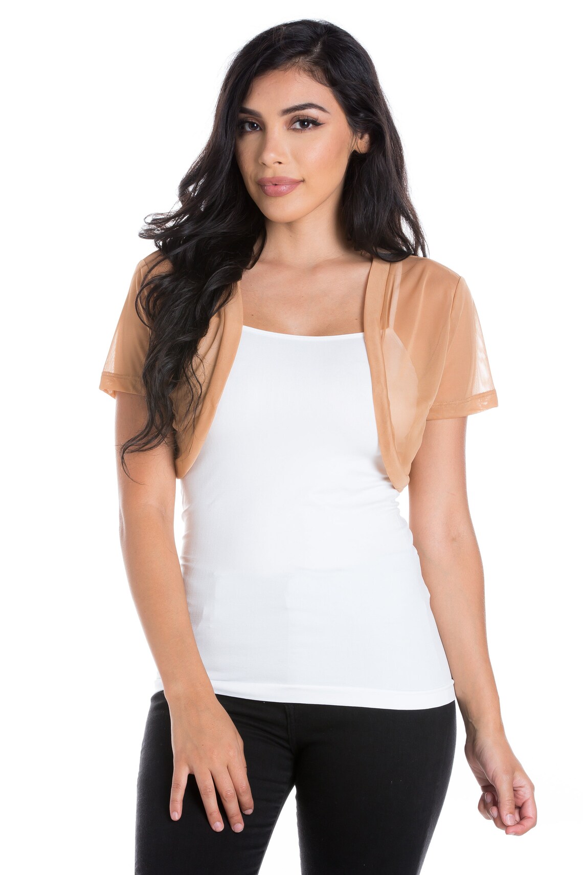 Taupe Women Chiffon Bolero Shrug Short Sleeve Cropped Open - Etsy