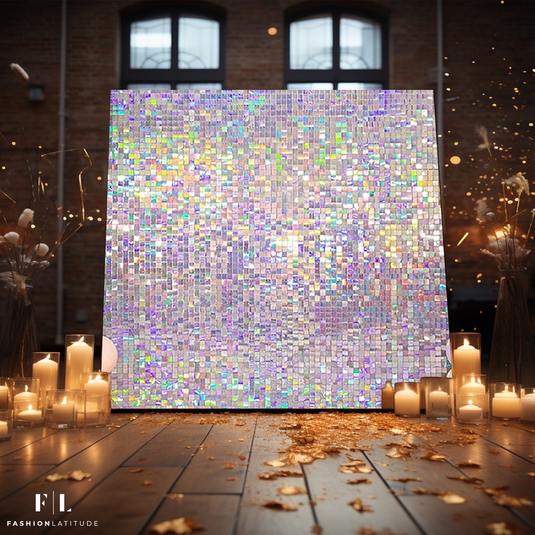 36 Iridescent 12x12 Shimmer Sequins Wall Panels clear Back Backdrop ...