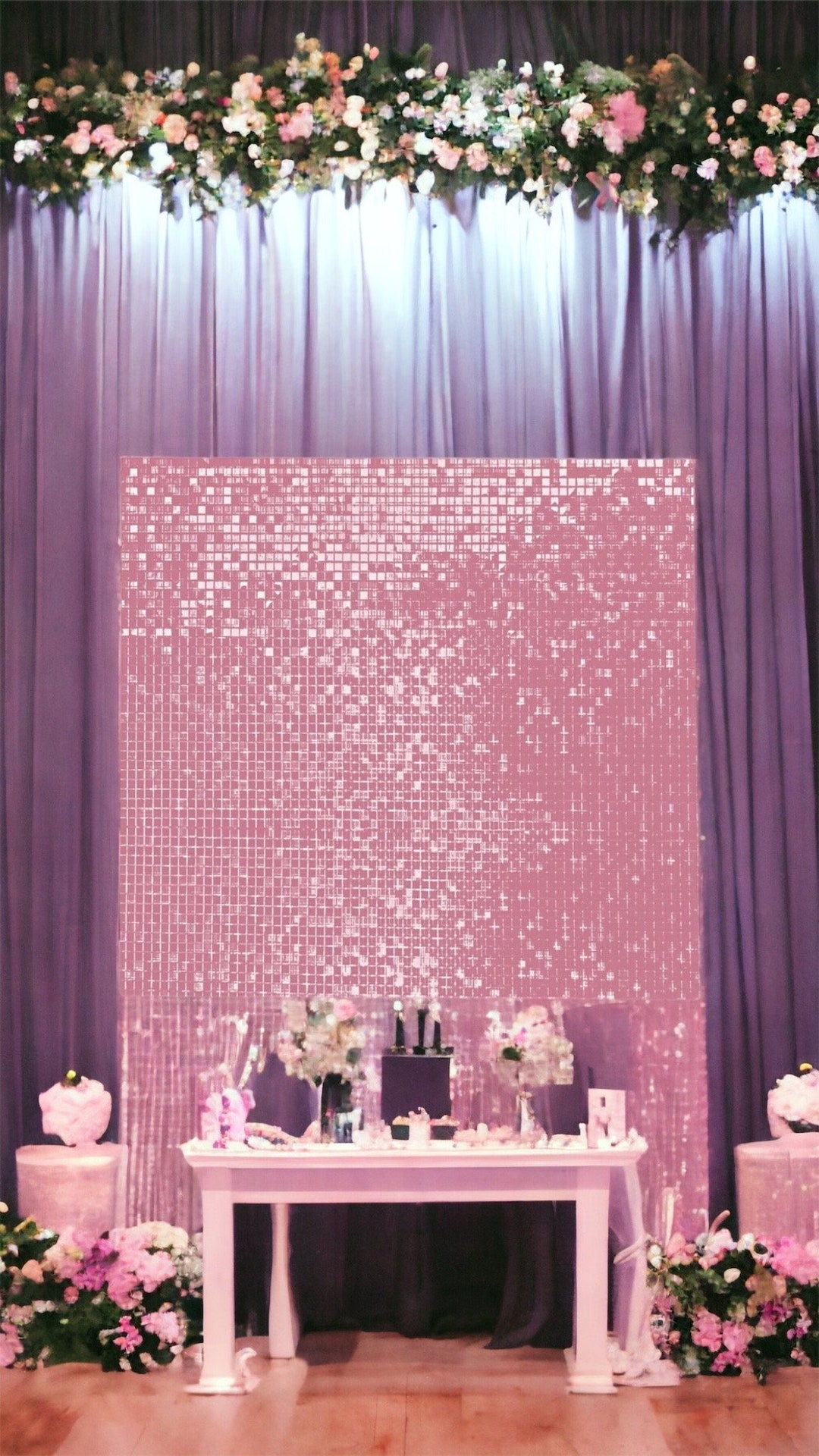 36 Baby Pink 12"x12" Shimmer Sequins Wall Panels Clear Back Backdrop ...