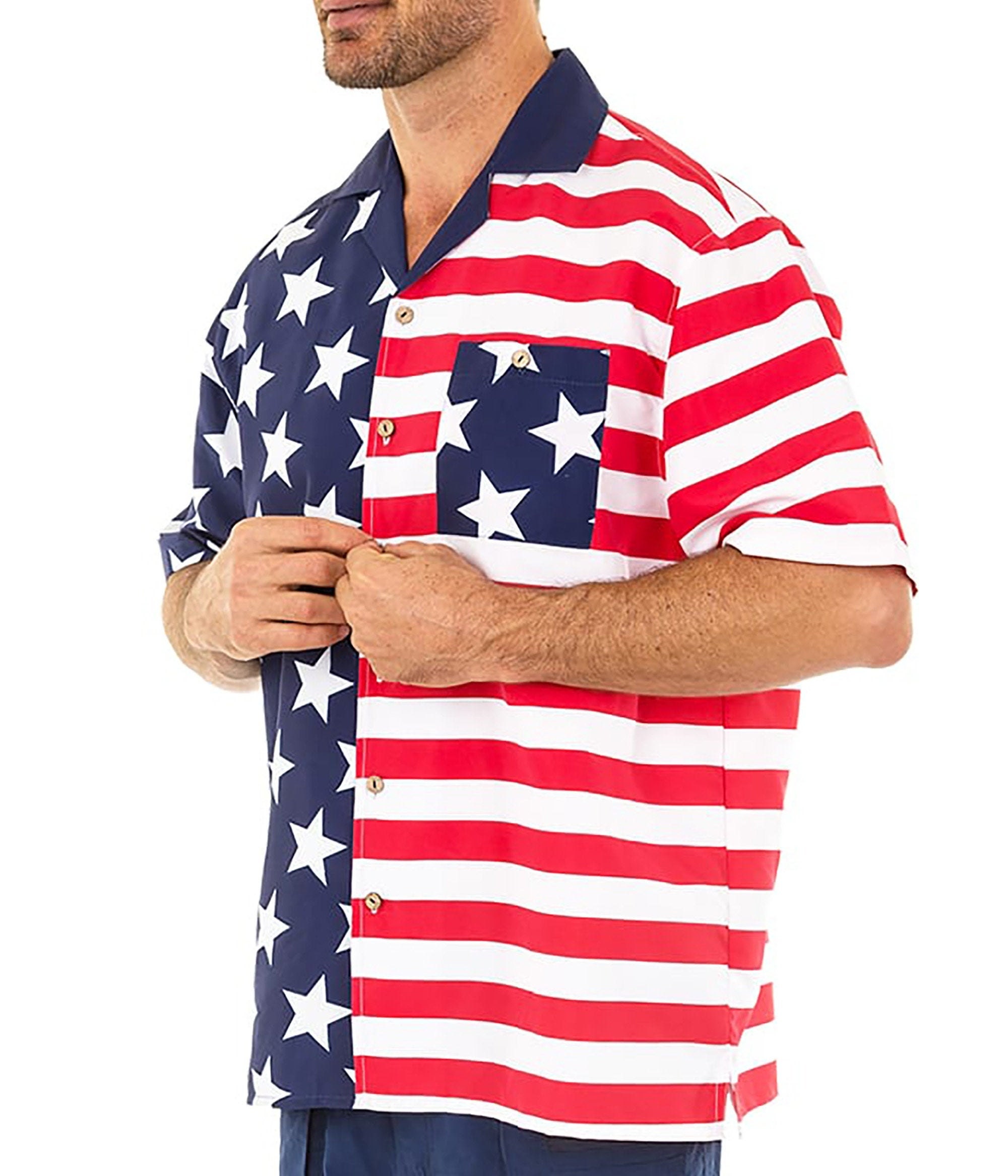 Mens Usa Flag Button Down Shirt 100 Polyester Fresh Etsy