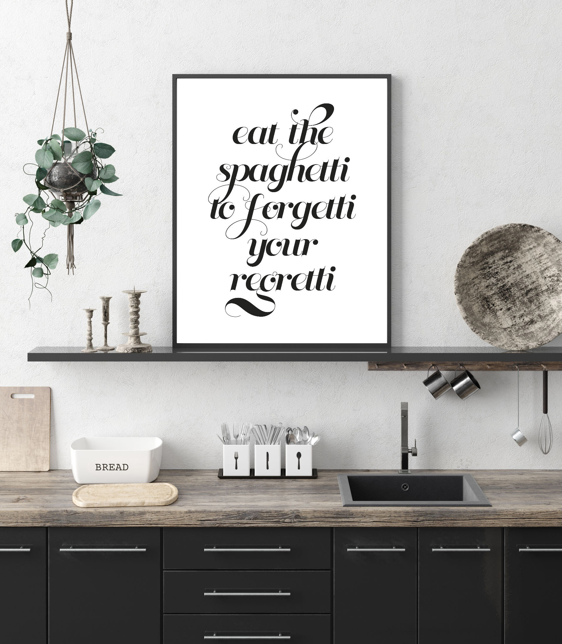 Eat Spaghetti Kitchen Food Pasta Quote Wall Art Poster Print INSTANT ...