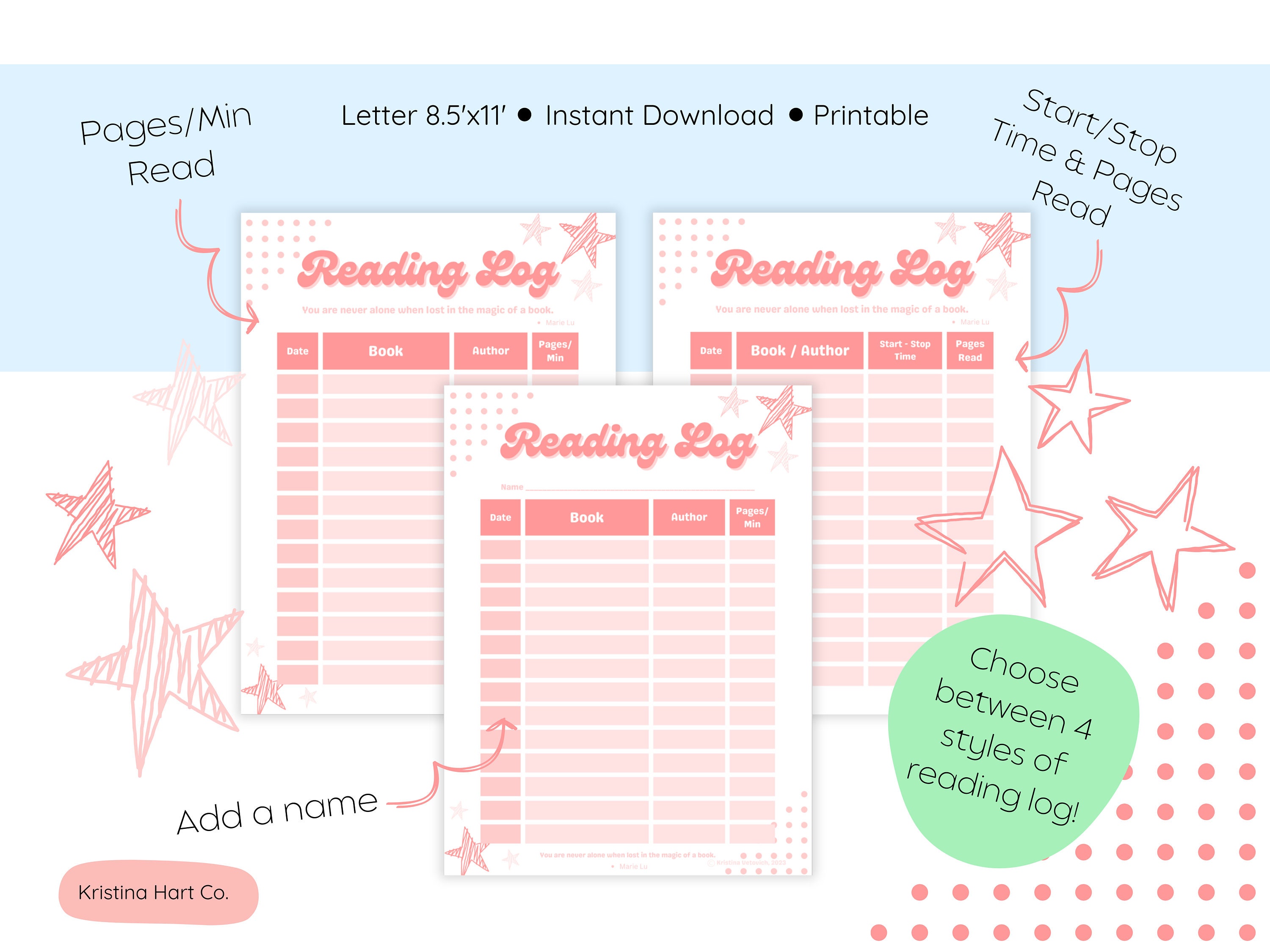 PRINTABLE Kids Stars and Spots Reading Log, Kids Reading Challenge ...