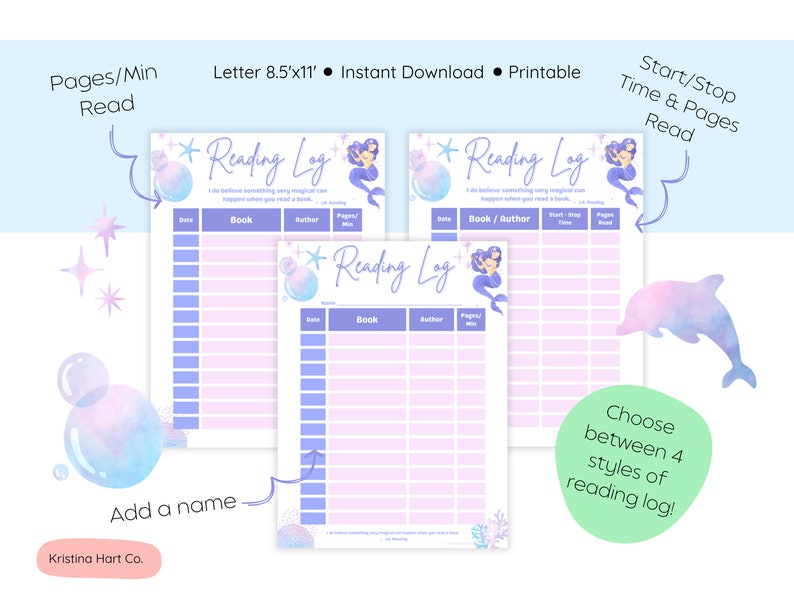 PRINTABLE Kids Mermaid Reading Log Kids Reading Challenge - Etsy