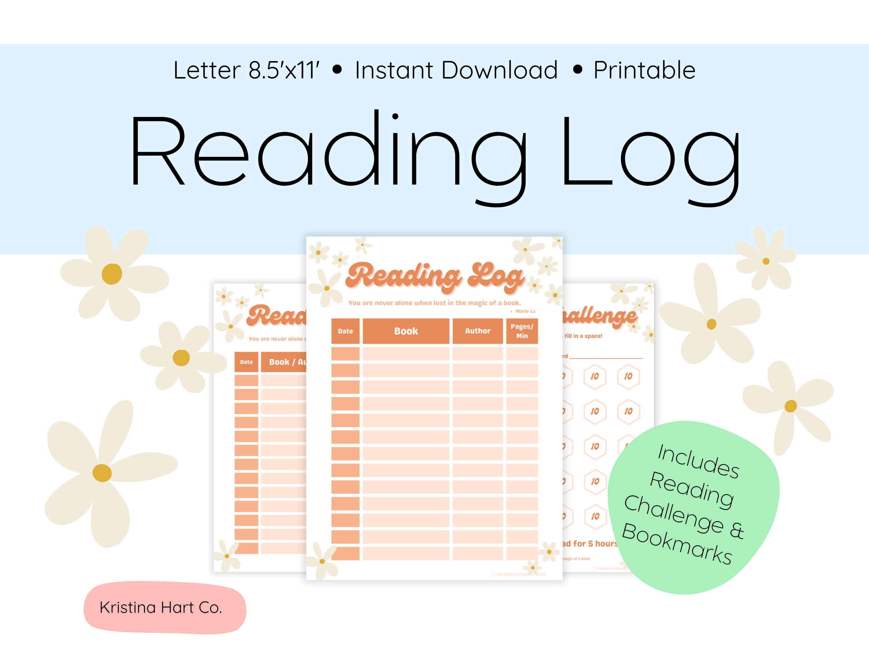 PRINTABLE Kids Daisy Art Reading Log, Kids Reading Challenge, Reading ...