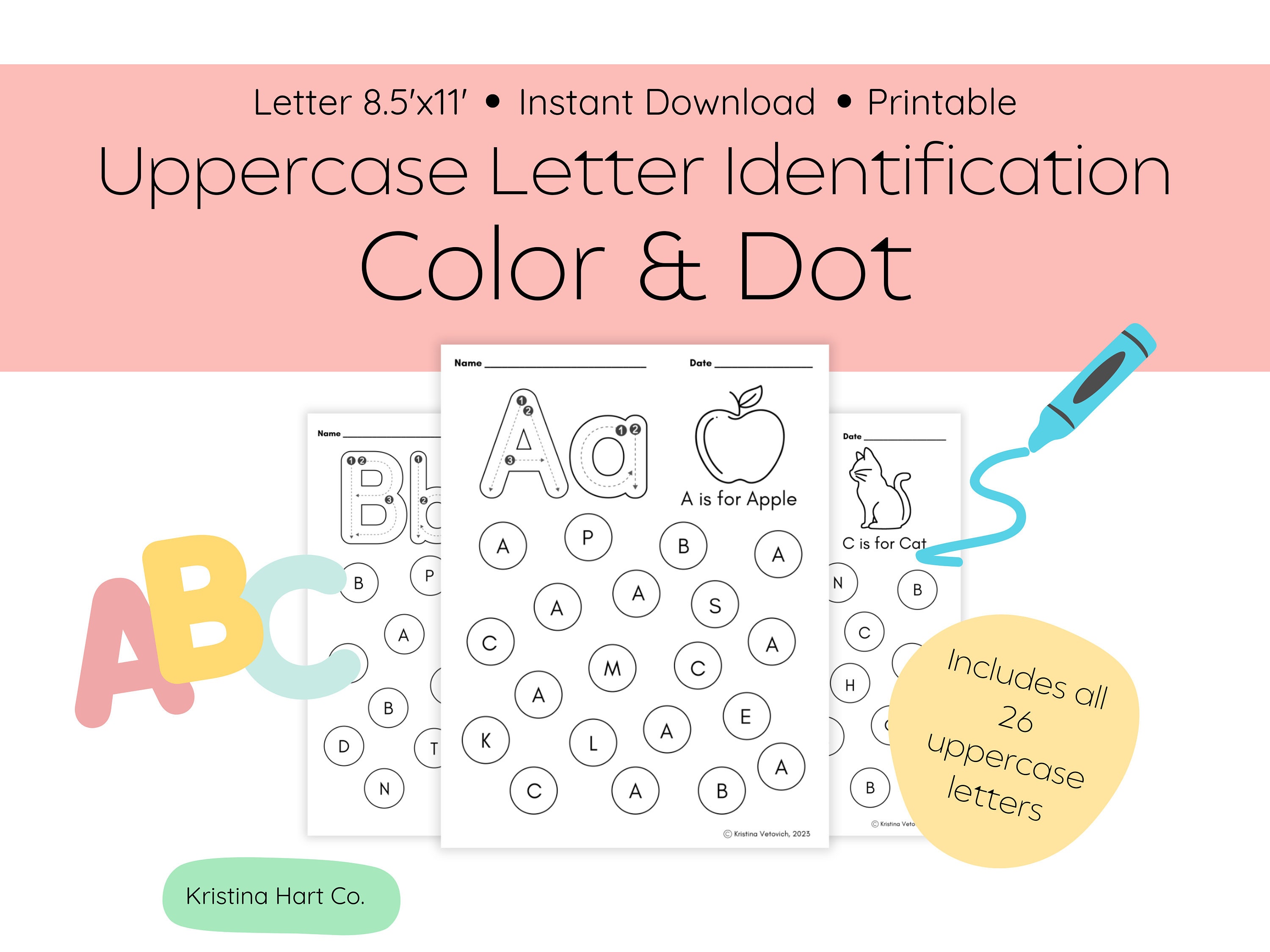Uppercase Letter Identification PRINTABLE Color & Dot - Etsy