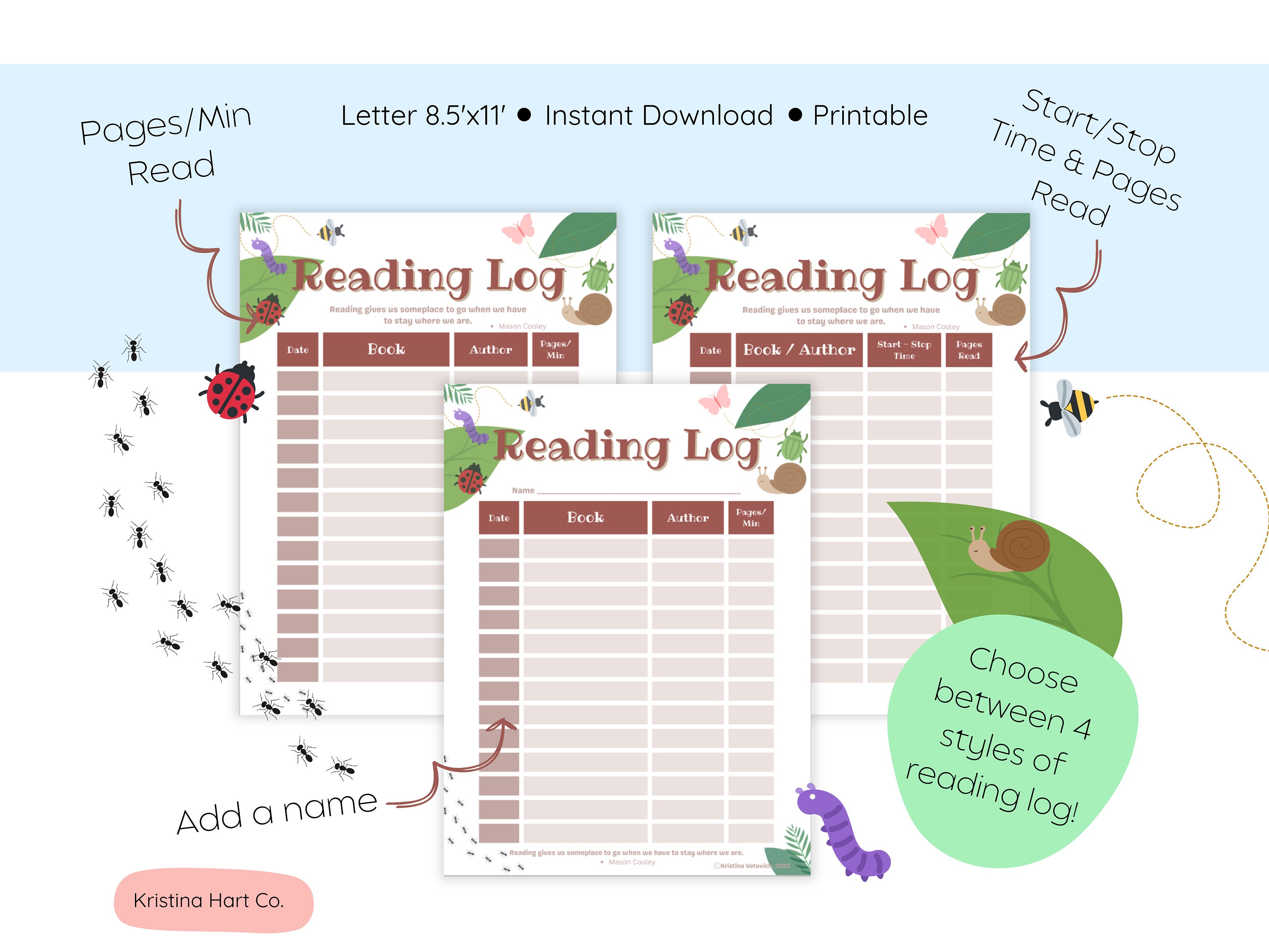 PRINTABLE Kids Bugs Reading Log, Kids Reading Challenge, Reading Log ...