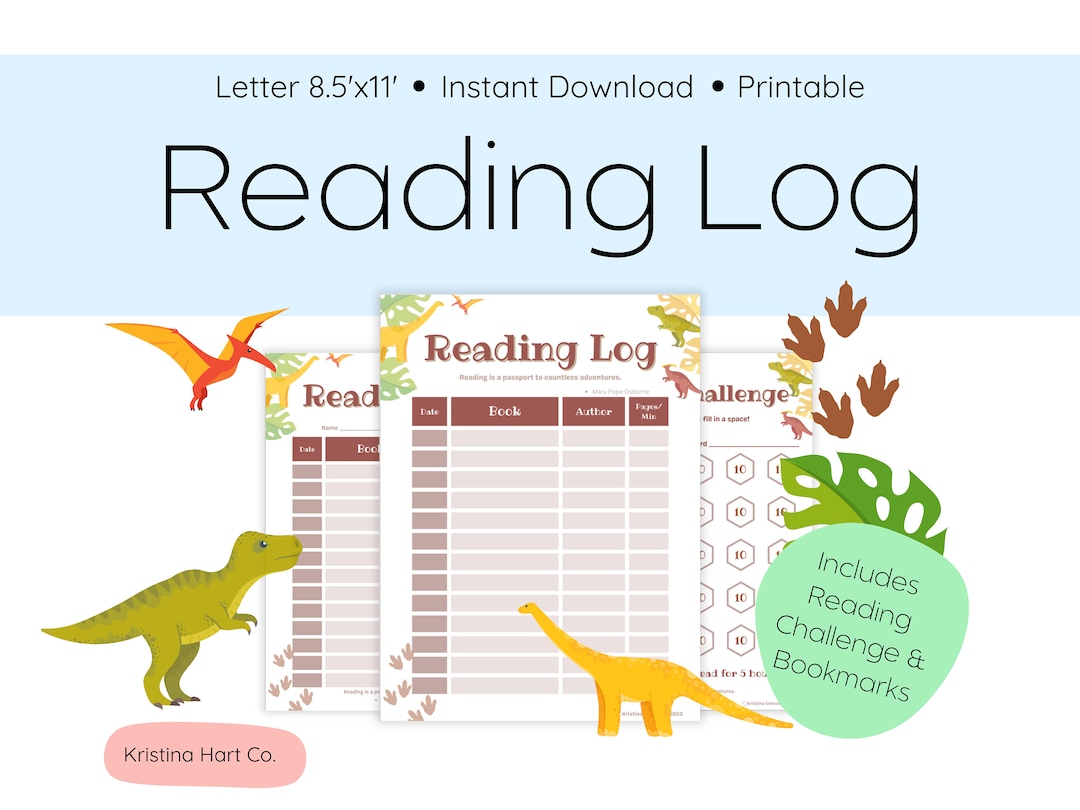 PRINTABLE Kids Dinosaur Reading Log, Kids Reading Challenge, Reading ...