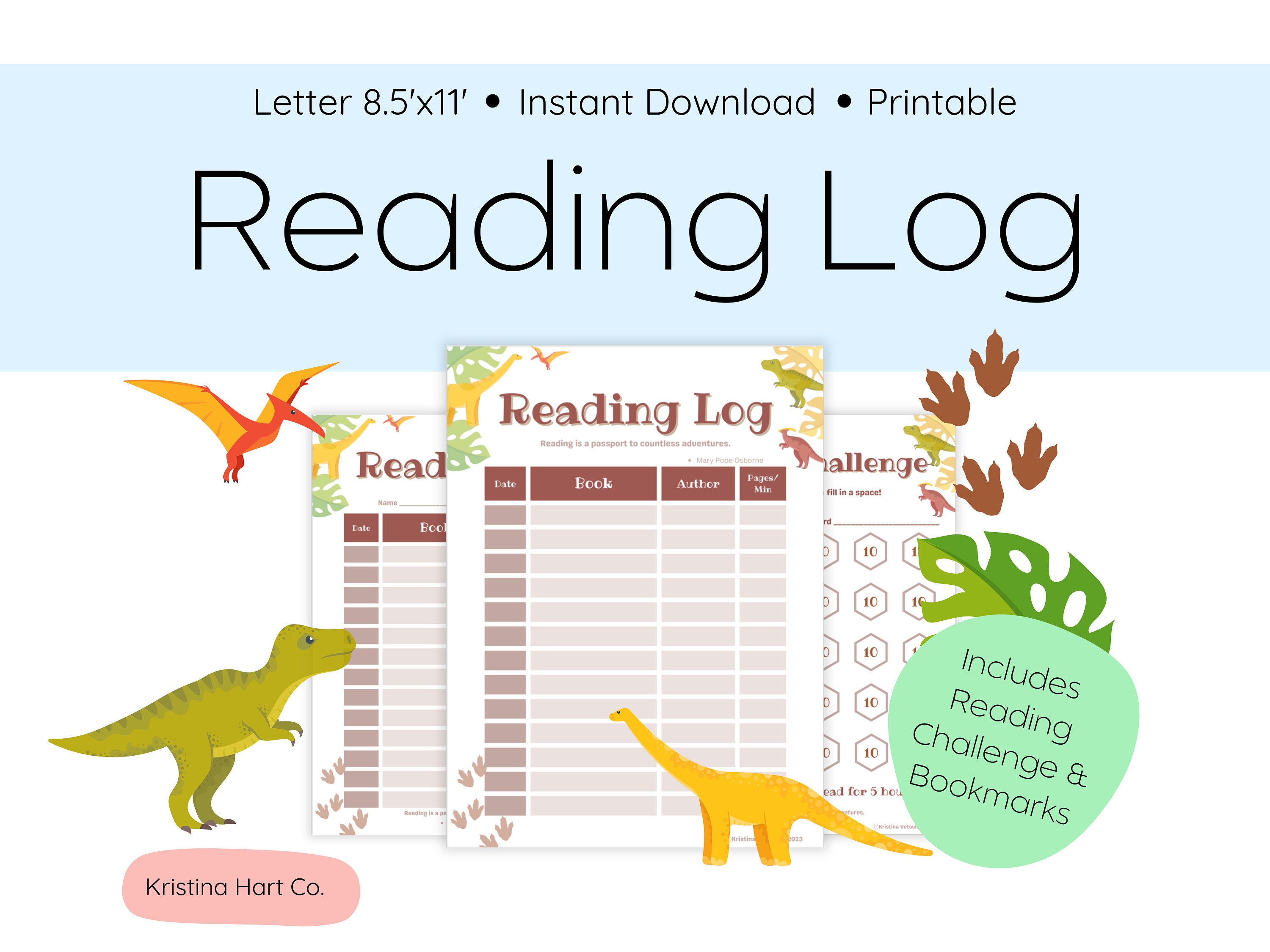 PRINTABLE Kids Dinosaur Reading Log, Kids Reading Challenge, Reading ...