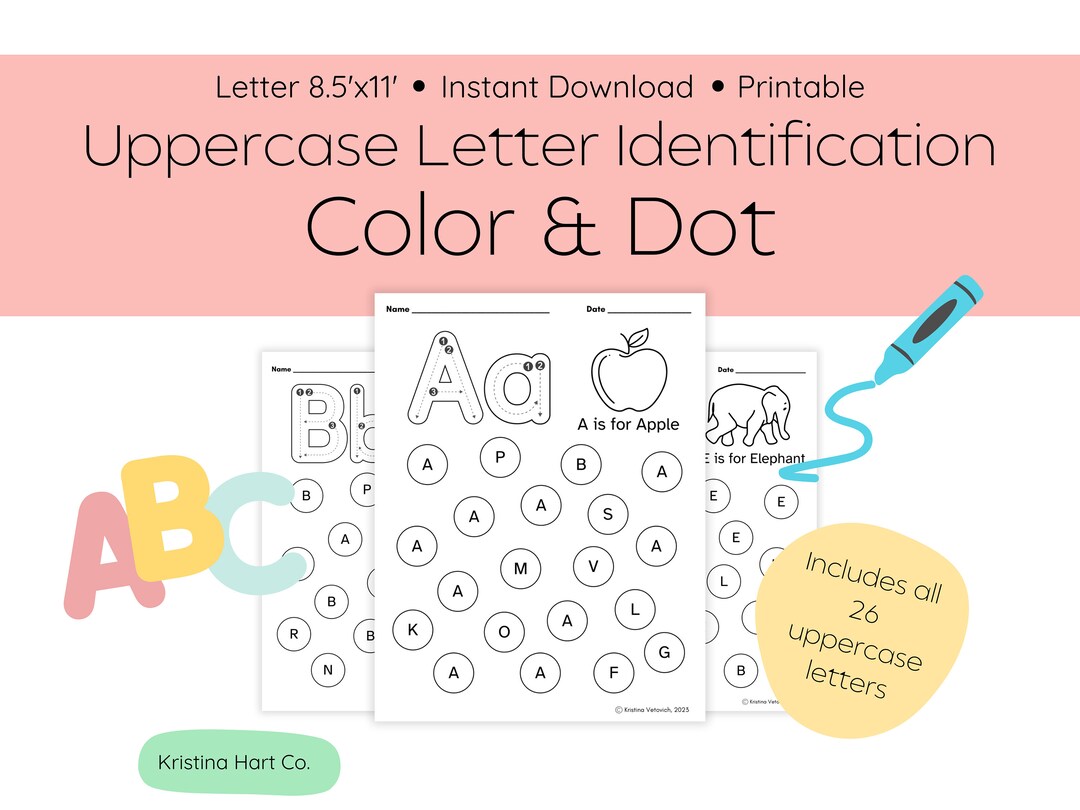 Uppercase Letter Identification, PRINTABLE, Color & Dot, Homeschool ...