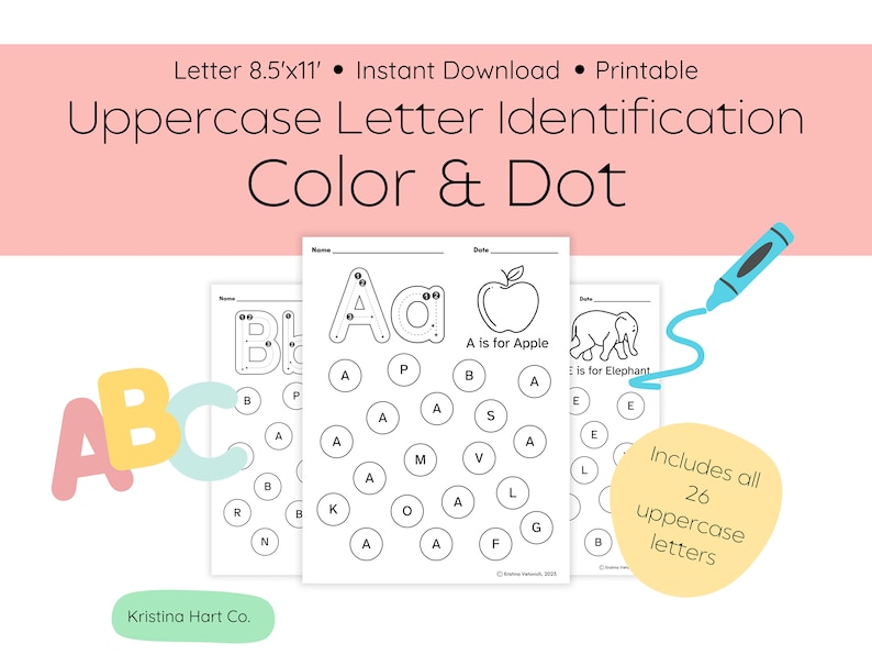 Uppercase Letter Identification, PRINTABLE, Color & Dot, Homeschool ...