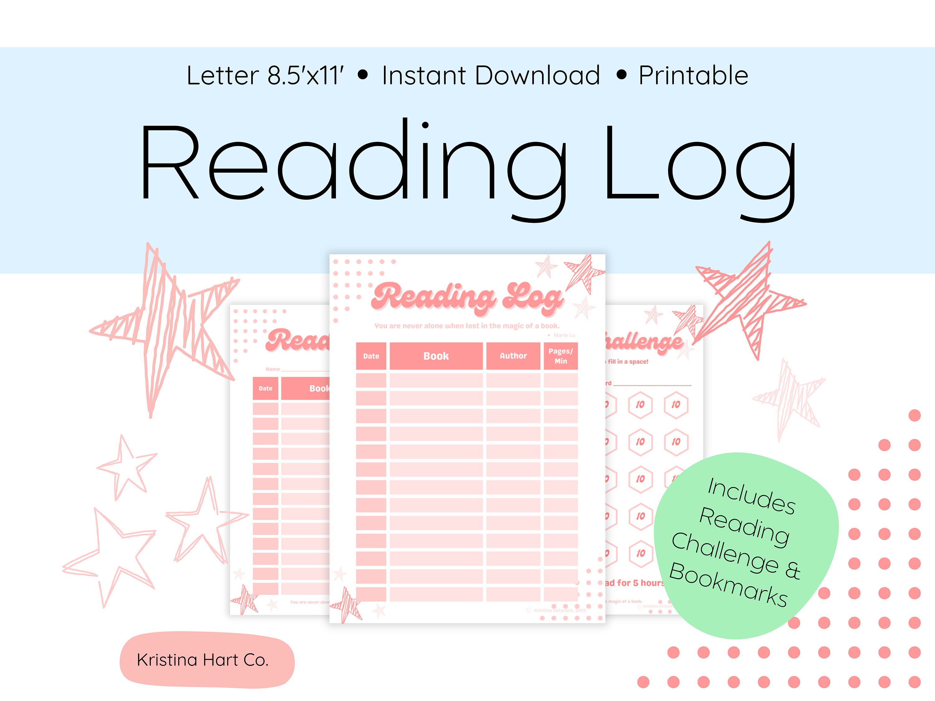 PRINTABLE Kids Stars and Spots Reading Log, Kids Reading Challenge ...