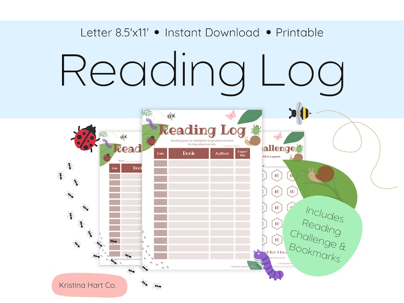 PRINTABLE Kids Bugs Reading Log, Kids Reading Challenge, Reading Log ...