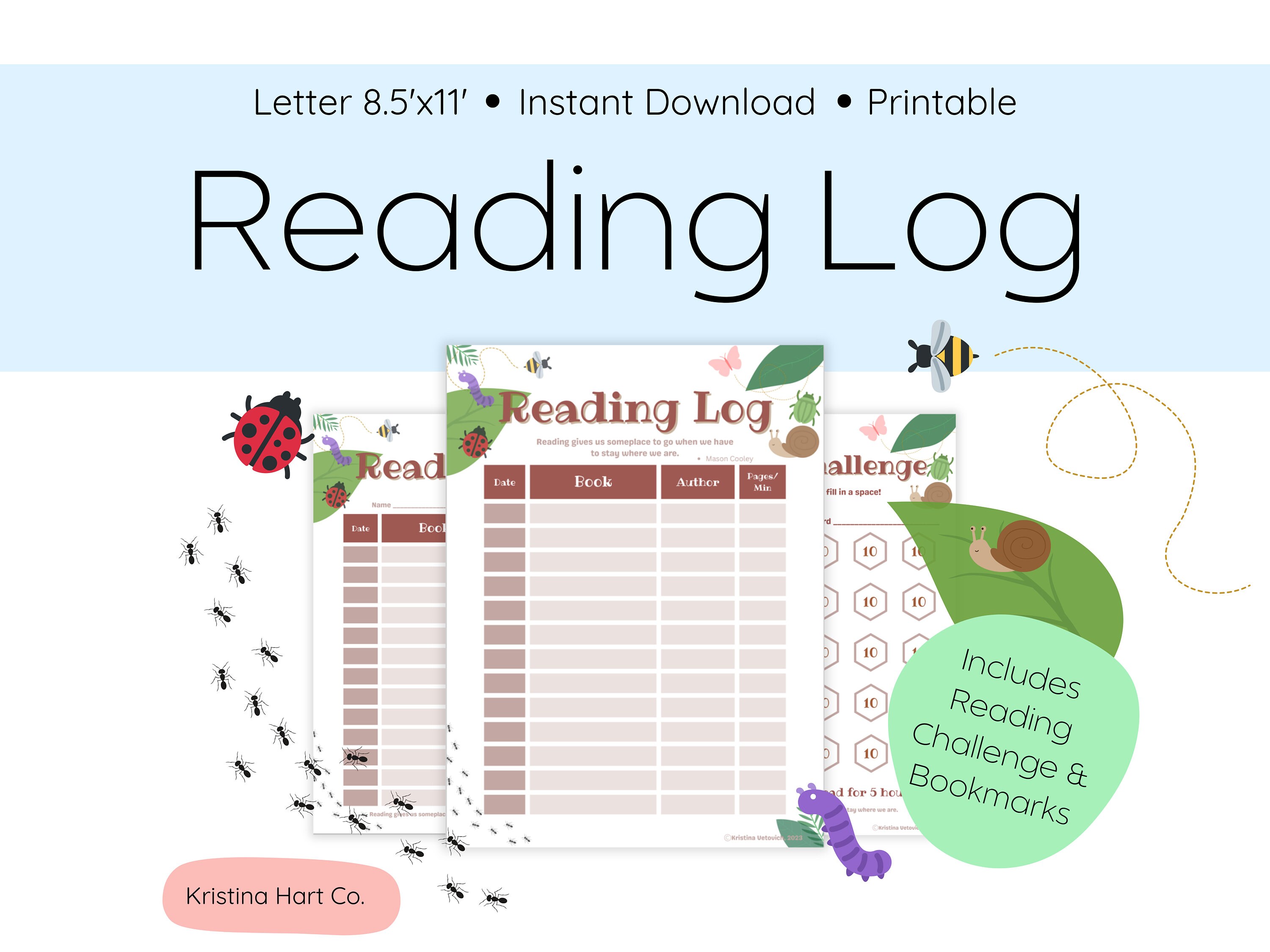 PRINTABLE Kids Bugs Reading Log, Kids Reading Challenge, Reading Log ...