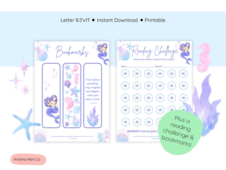 PRINTABLE Kids Mermaid Reading Log Kids Reading Challenge - Etsy