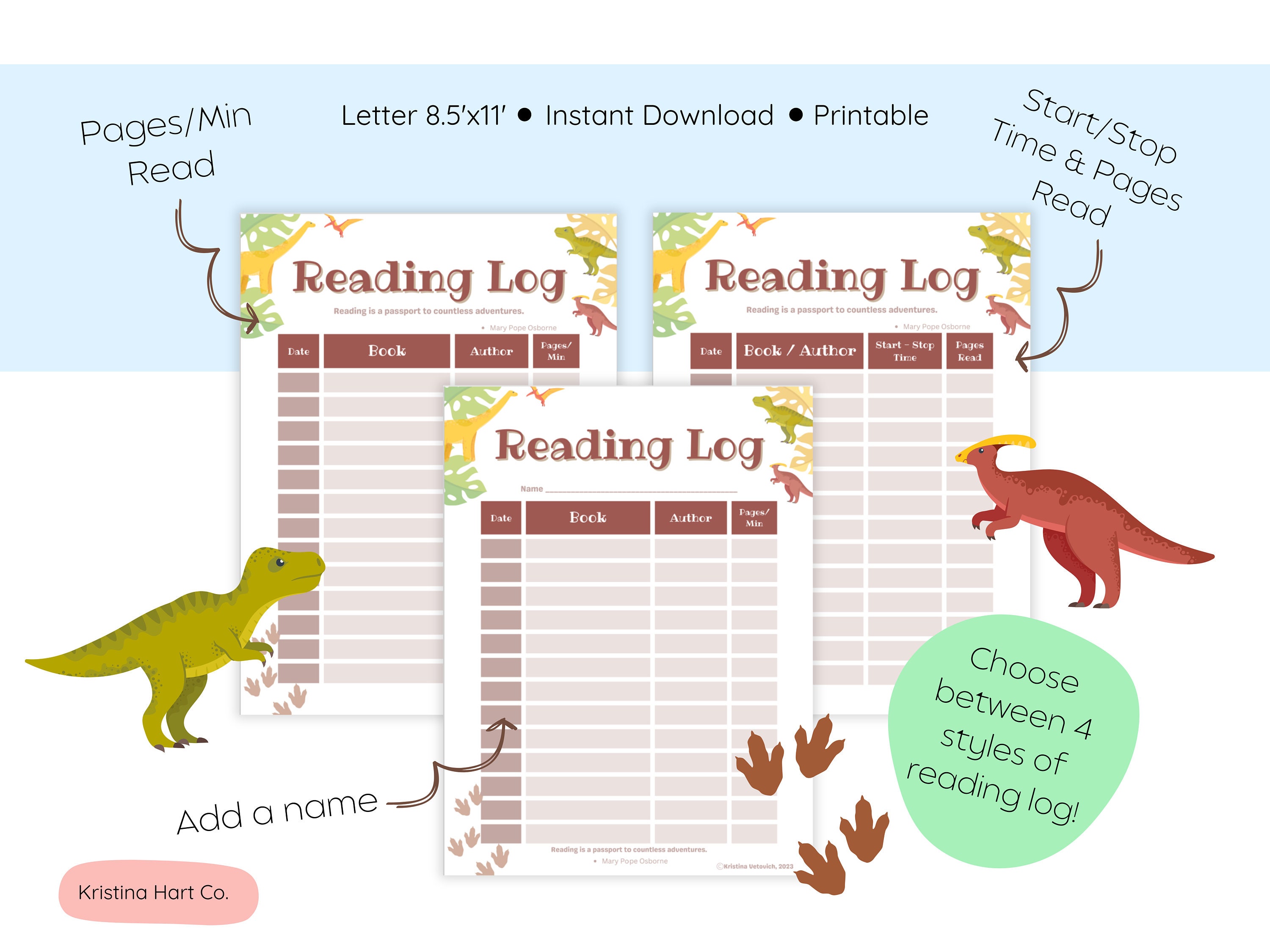 PRINTABLE Kids Dinosaur Reading Log, Kids Reading Challenge, Reading ...