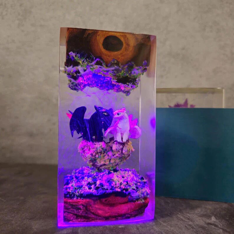 Toothless & Light Fury Resin Lamp – HTTYD Diorama Light Box – Handmade ...