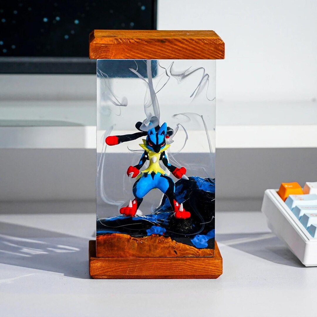 Lucario Resin Lamp | Pokémon Aura Night Light | Handmade LED Fighting ...