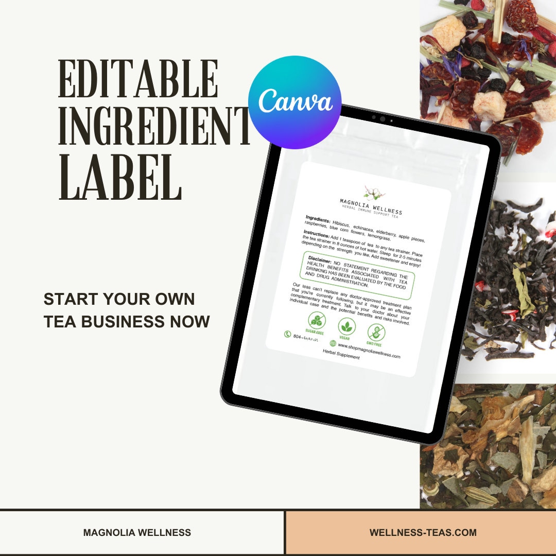 Editable Tea Pouch Ingredient Label Editable Food Ingredient Label - Etsy