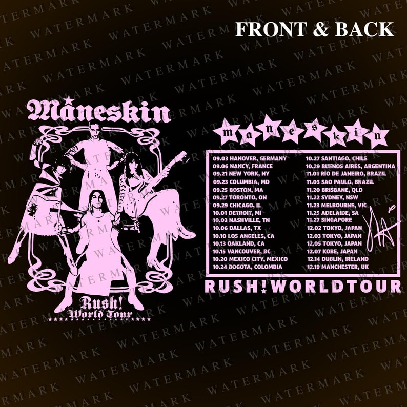 Maneskin Band Music PNG 2 Sides, Rush! World Tour 2023 Ticket Vintage ...