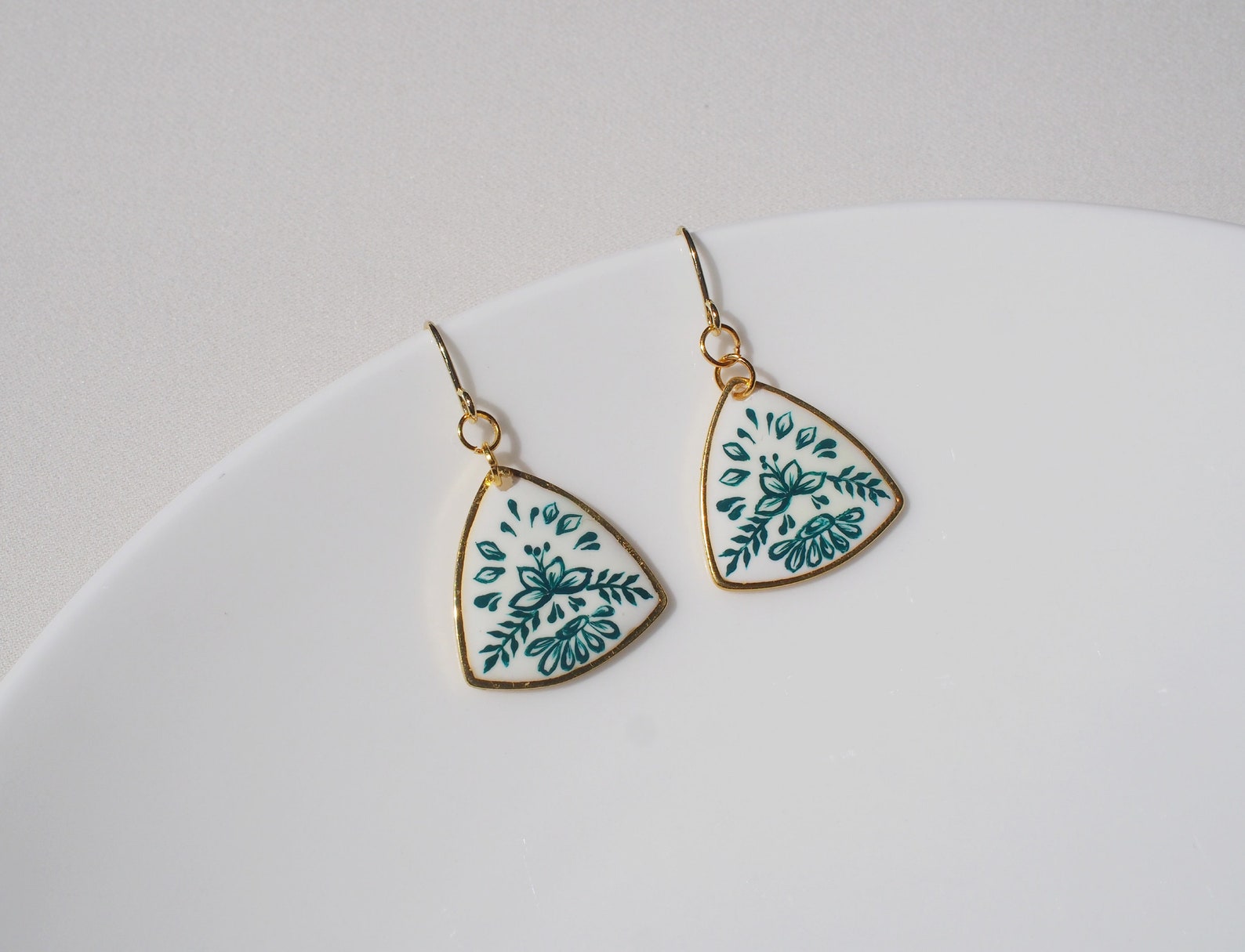 Fine China Earrings Hand-painted Earring Inspired by Blue and | Etsy