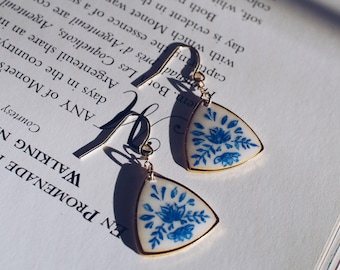 Fine China Earring Hand-painted Blue and White Porcelain | Etsy