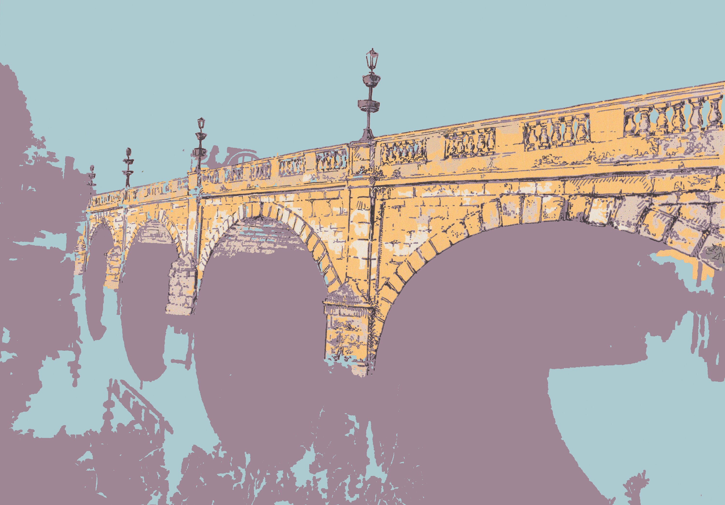 English Bridge blue Shrewsbury Colourful Digital Print - Etsy UK