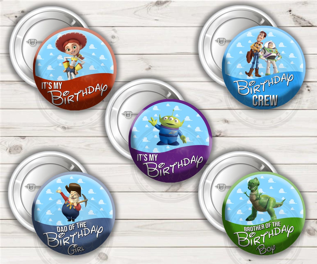 Birthday Button, Toy Story Birthday, Woody, Buzz, Alien, Rex, Jessie ...