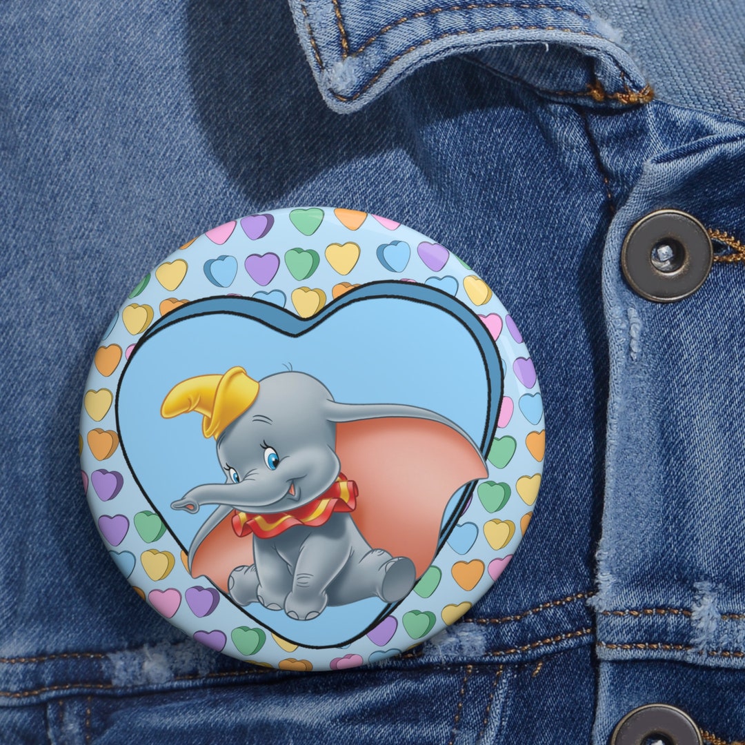 Cute Baby Dumbo Valentine's Button, Dumbo Candy Heart Button, Blue ...