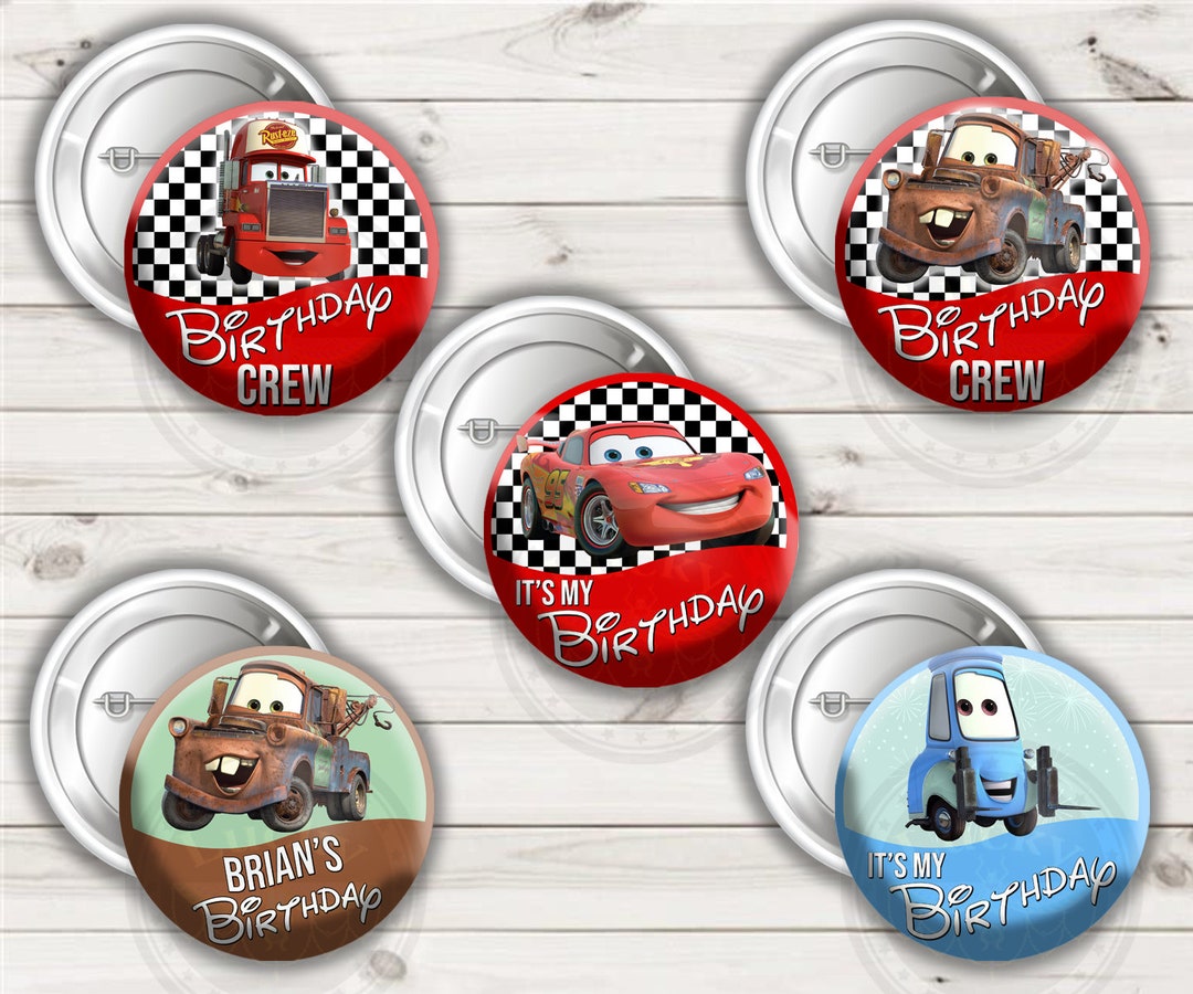 Birthday Button, Cars Birthday, Mater, Lighting Mcqueen, Sally, Flow ...