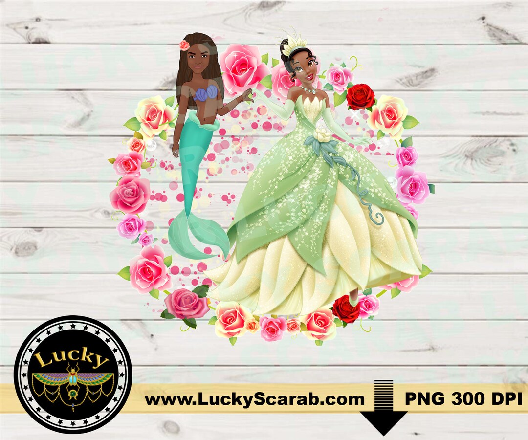Ariel and Tiana, Princess Bounding, Princess PNG, Little Mermaid, Black ...