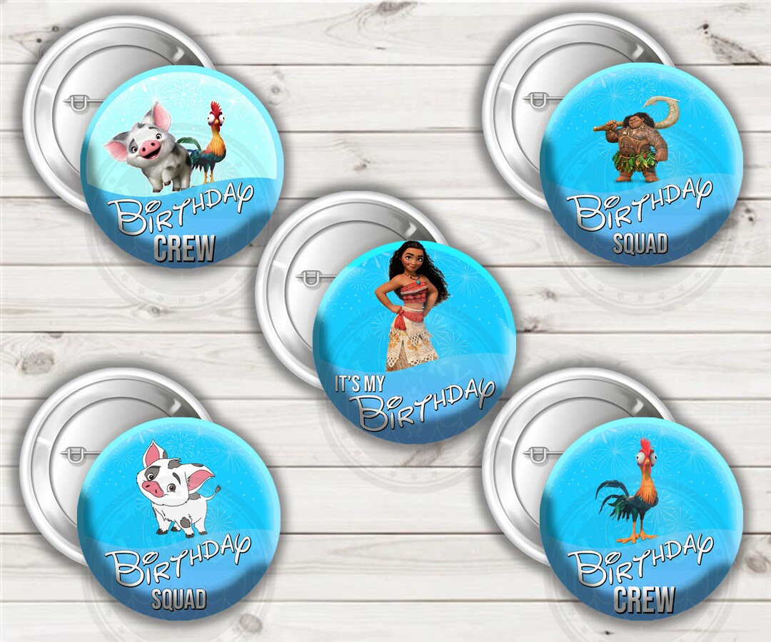Birthday Button Moana Birthday Moana Button Maui Hei Hei - Etsy