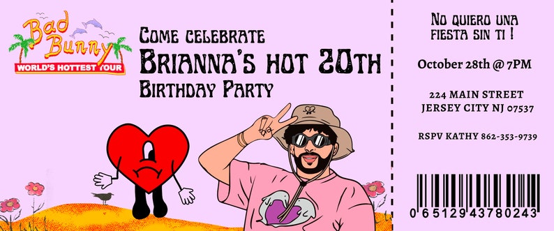 Bad Bunny Concert Ticket Invitation - World's Hottest Tour - Etsy