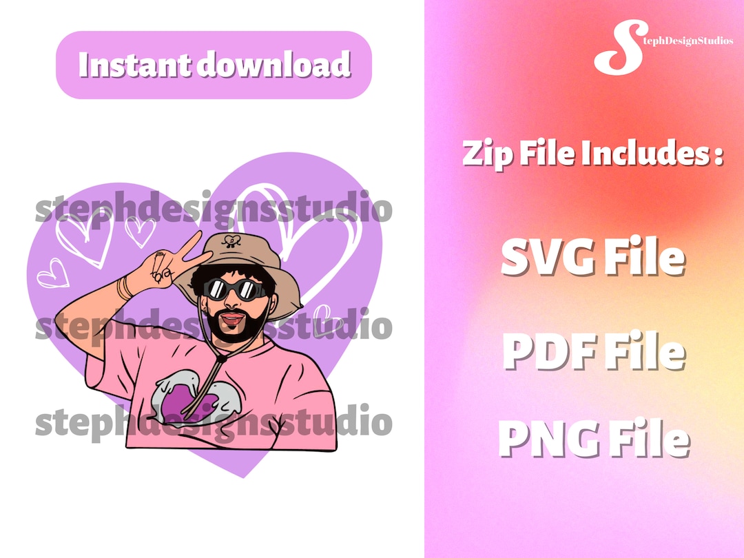 Bad Bunny Heart Design PNG, SVG, PDF Instant Download Digital File - Etsy