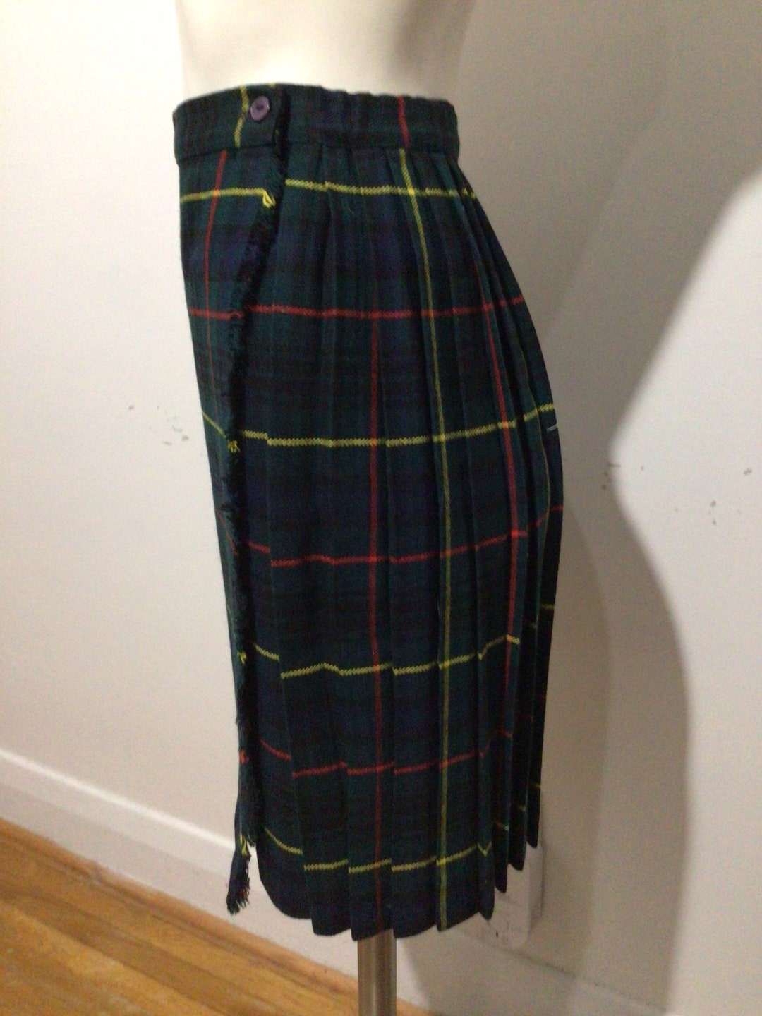 Vintage Short Kilt/skirt, Green Plaid Tartan, Pleated , Wraparound ...