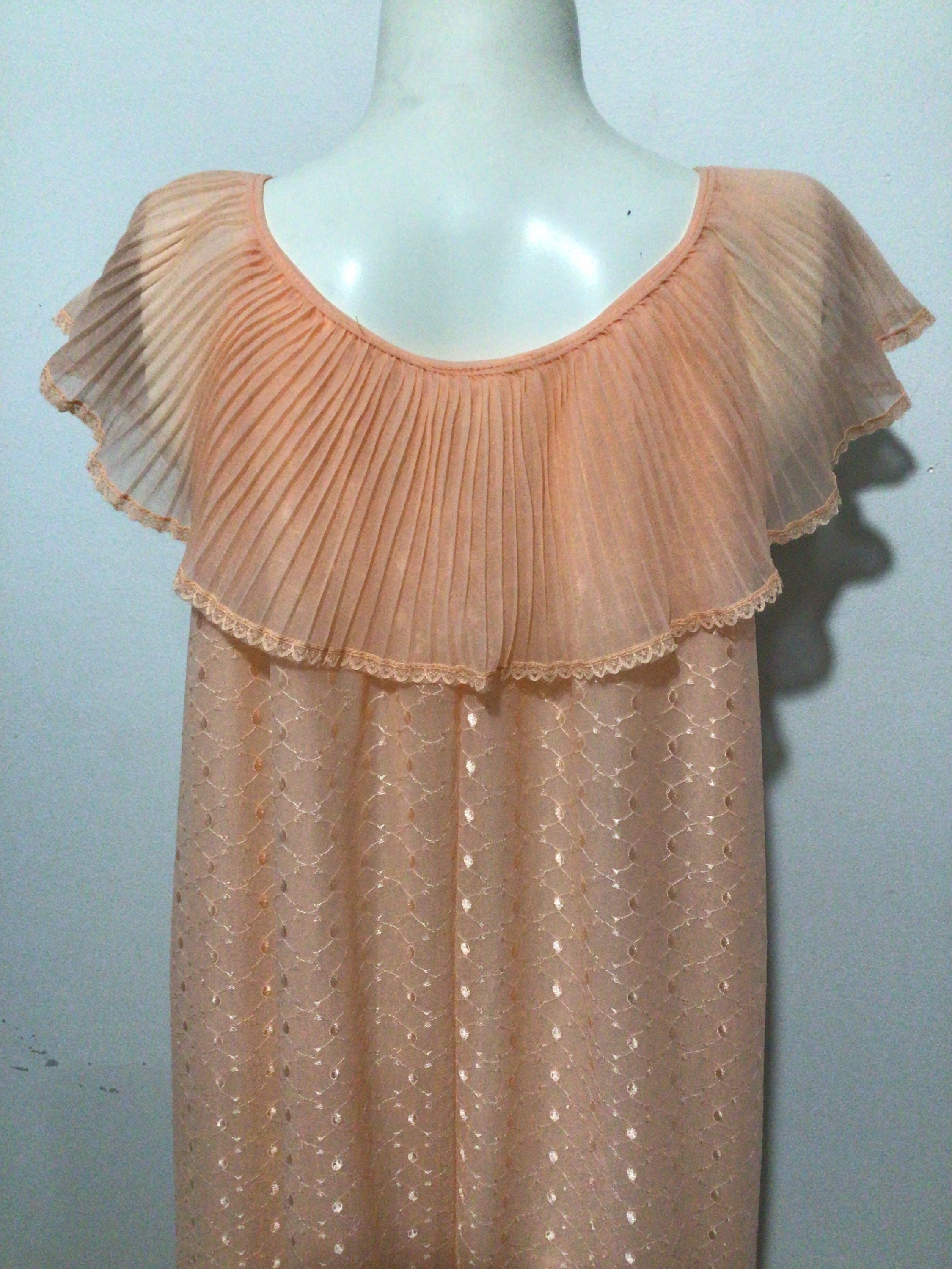Vintage Sheer Peach Nightgown Lingerie. Pleated Neckline. - Etsy