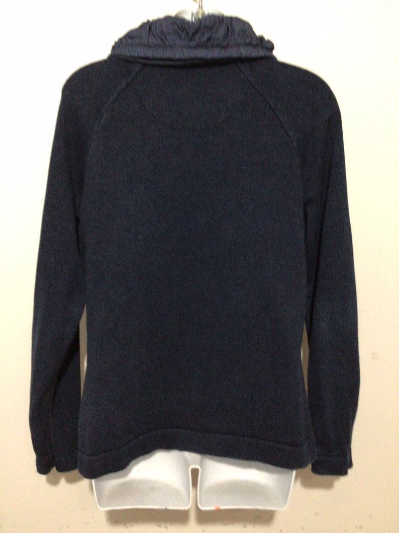 Blue Willis Woman’s Cardigan Knit Sweater. Cotton Denim Ruching Collar ...
