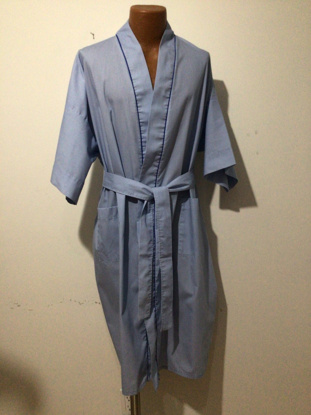 Vintage Mans Wraparound Blue White Striped Robe, Housecoat - Etsy