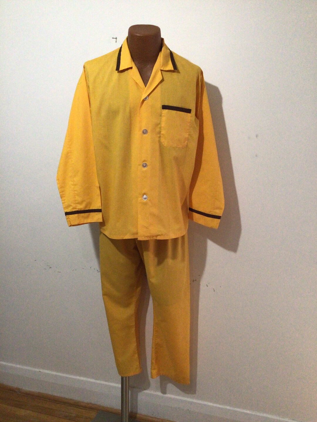 Vintage 1970s Men’s Yellow 2 Pc Pyjamas Set. Top and Bottom Loungewear ...