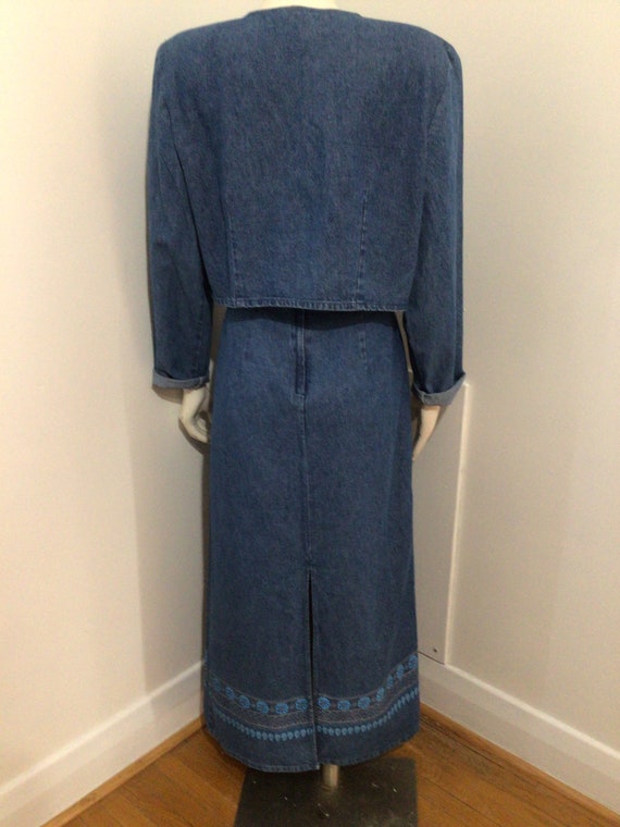 Vintage denim 2 pc. Maxi skirt and jacket. Print bord… - Gem