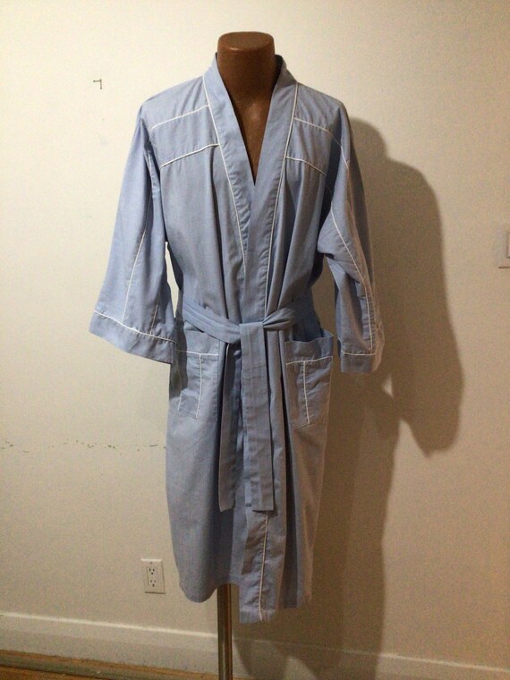 Vintage 90’s men’s robe housecoat, blue white stripes - Gem