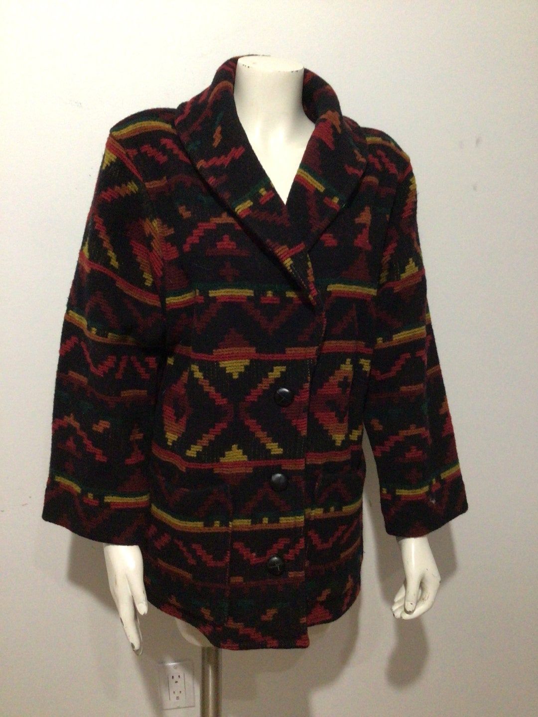Vintage Woolrich Woman Aztec Design Wool Jacket, Large Collar - Etsy