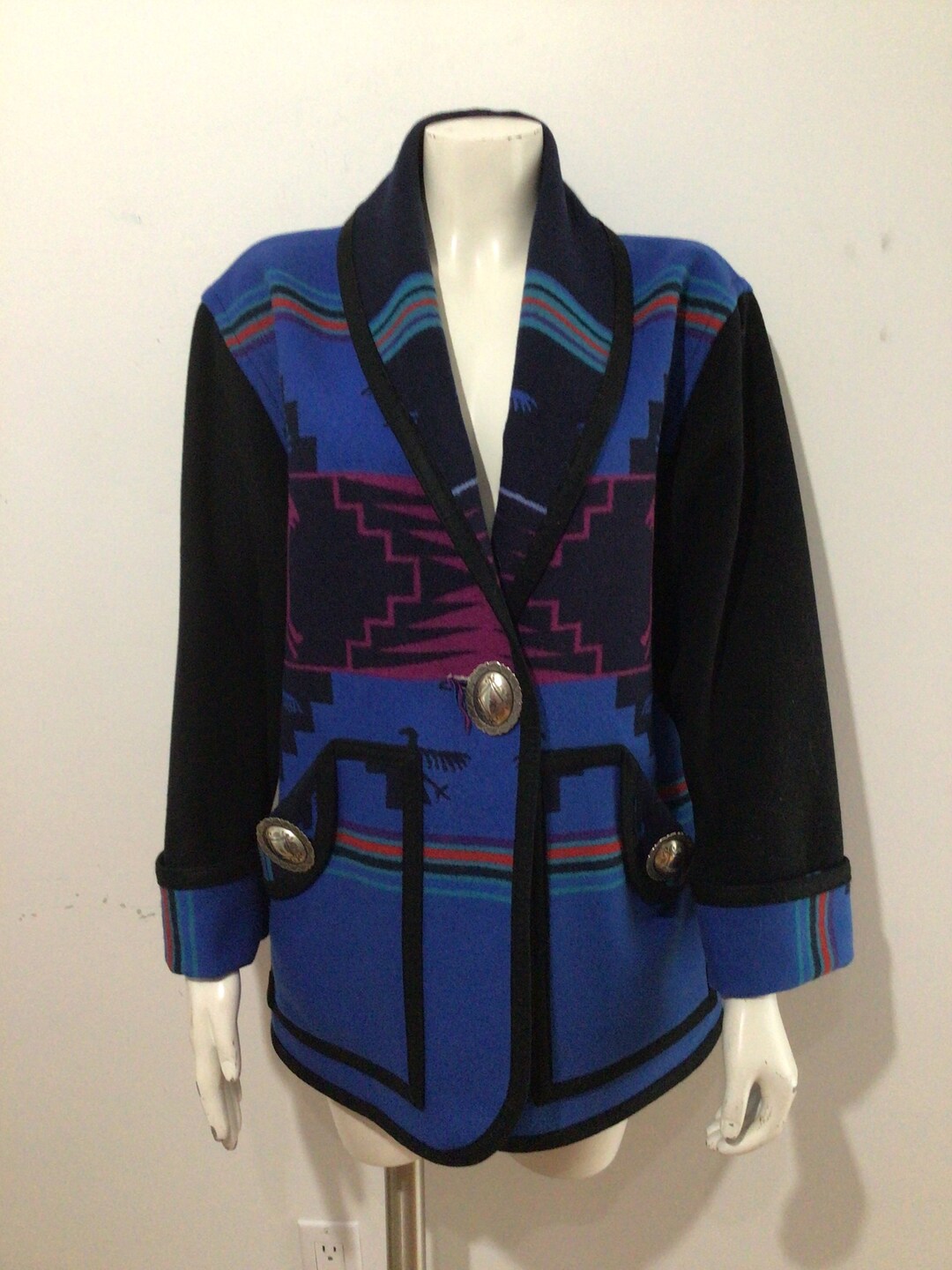 Aztec Blue, Navajo Jacket, Buttons, Wonderful Colours - Etsy
