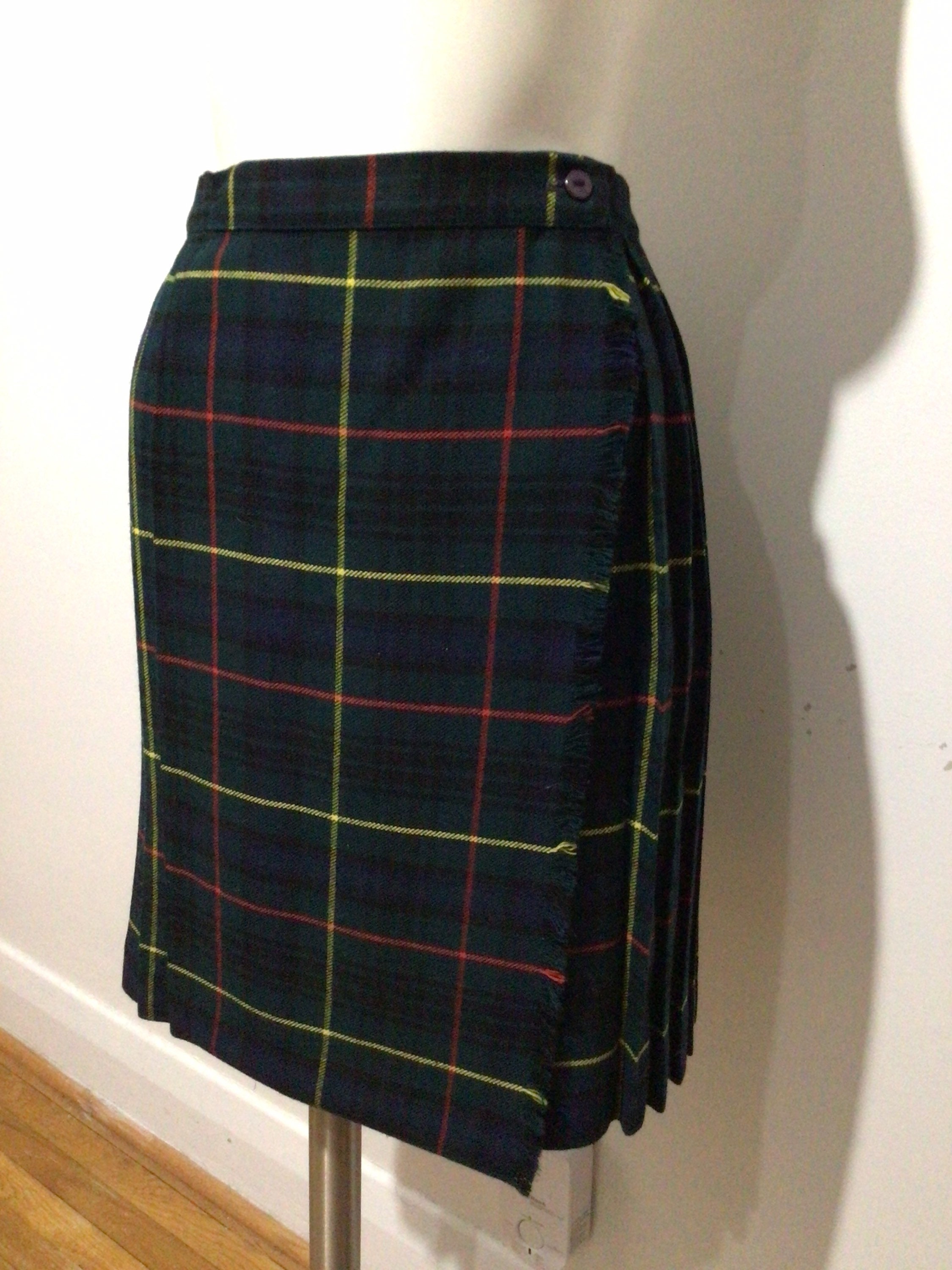 Vintage Short Kilt/skirt, Green Plaid Tartan, Pleated , Wraparound ...
