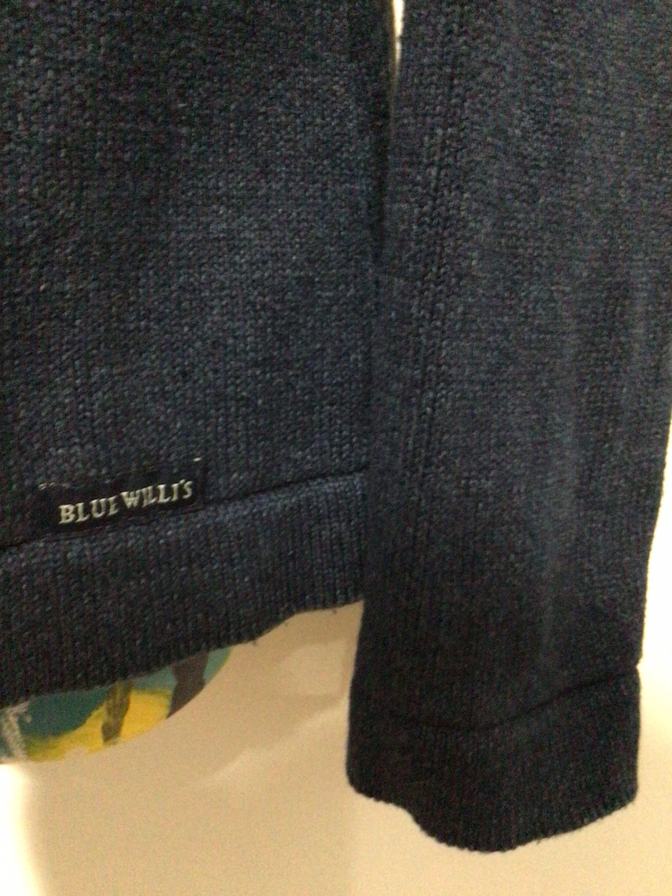 Blue Willis Woman’s Cardigan Knit Sweater. Cotton Denim Ruching Collar ...