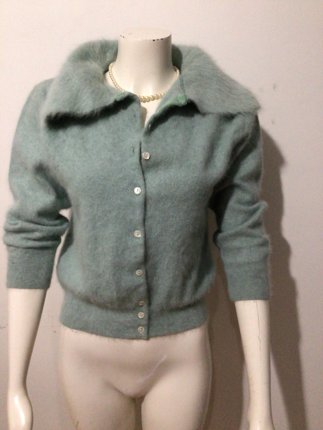 Vintage Rare Blue Angora Sweater Cardigan, Collar, Cropped - Etsy