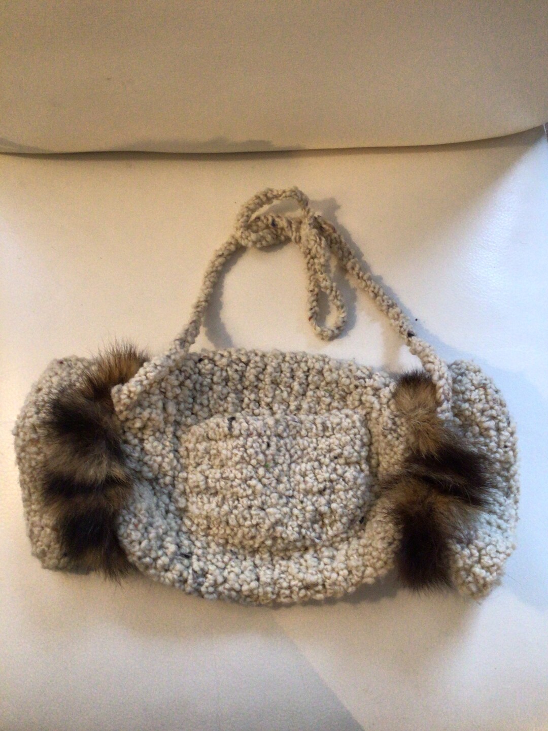 80s Wool Knit Muff With Front Pocket, Fur Trim. Hand Warmer - Etsy
