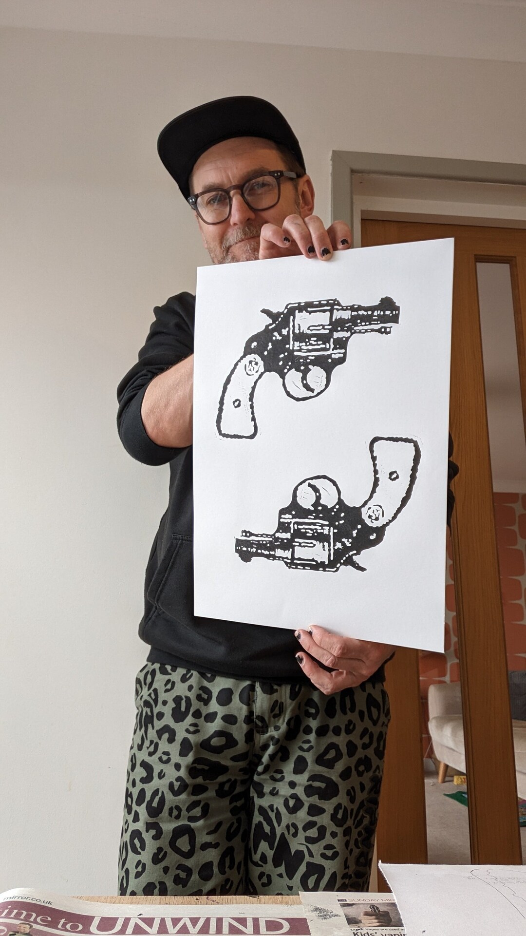 38 Snub Nose: Original Lino Print, Hand Made, Hand Carved, Signed ...