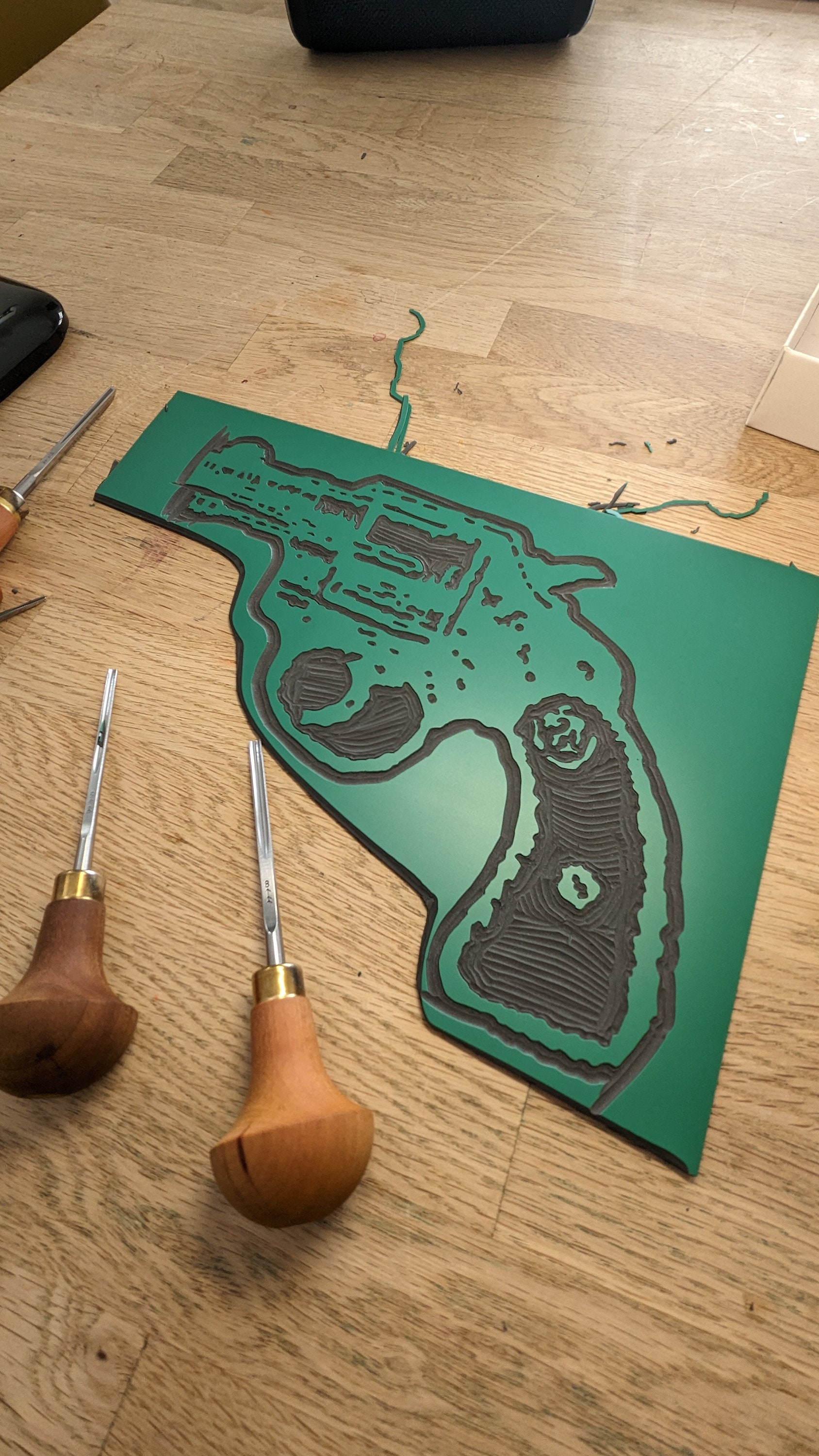 38 Snub Nose: Original Lino Print, Hand Made, Hand Carved, Signed ...