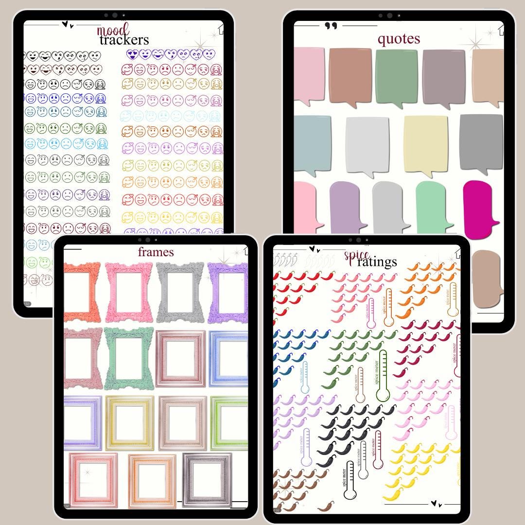 Bookish Digital Stickers: Reading Journal Starter Kit (goodnotes, PNG ...