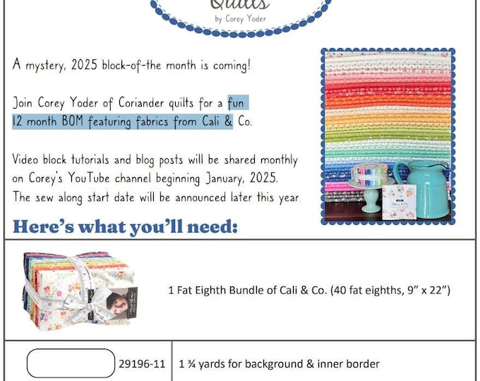 Corey Yoder's Cali & Co Mystery BOM Quilt Kit PREORDER!!! - Etsy